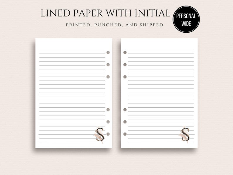 Personal WIDE Lined Paper With Initial Personal Wide Notes Pages ...
