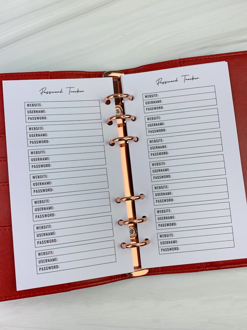 Personal Size Password Tracker Personal 6 Ring Password Keeper - Etsy