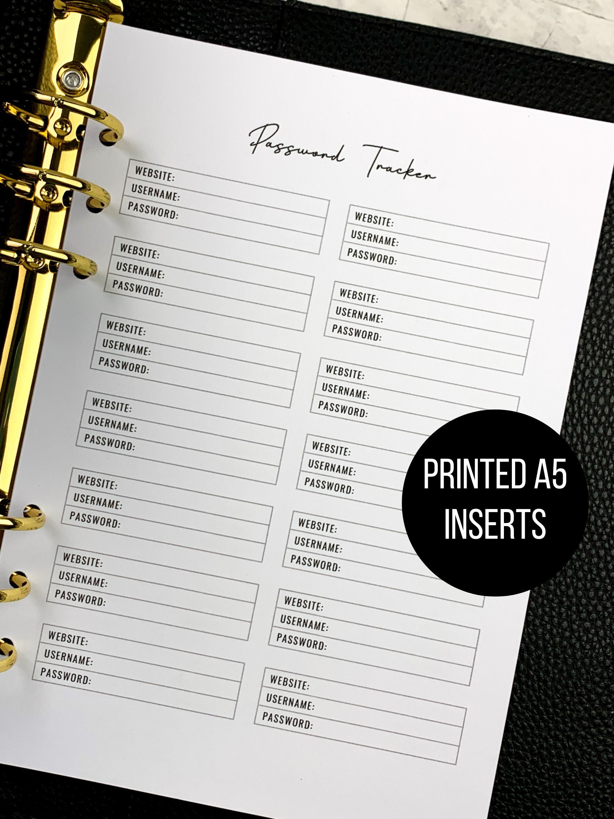 A5 Printed Password Tracker A5 Planner Inserts Password - Etsy