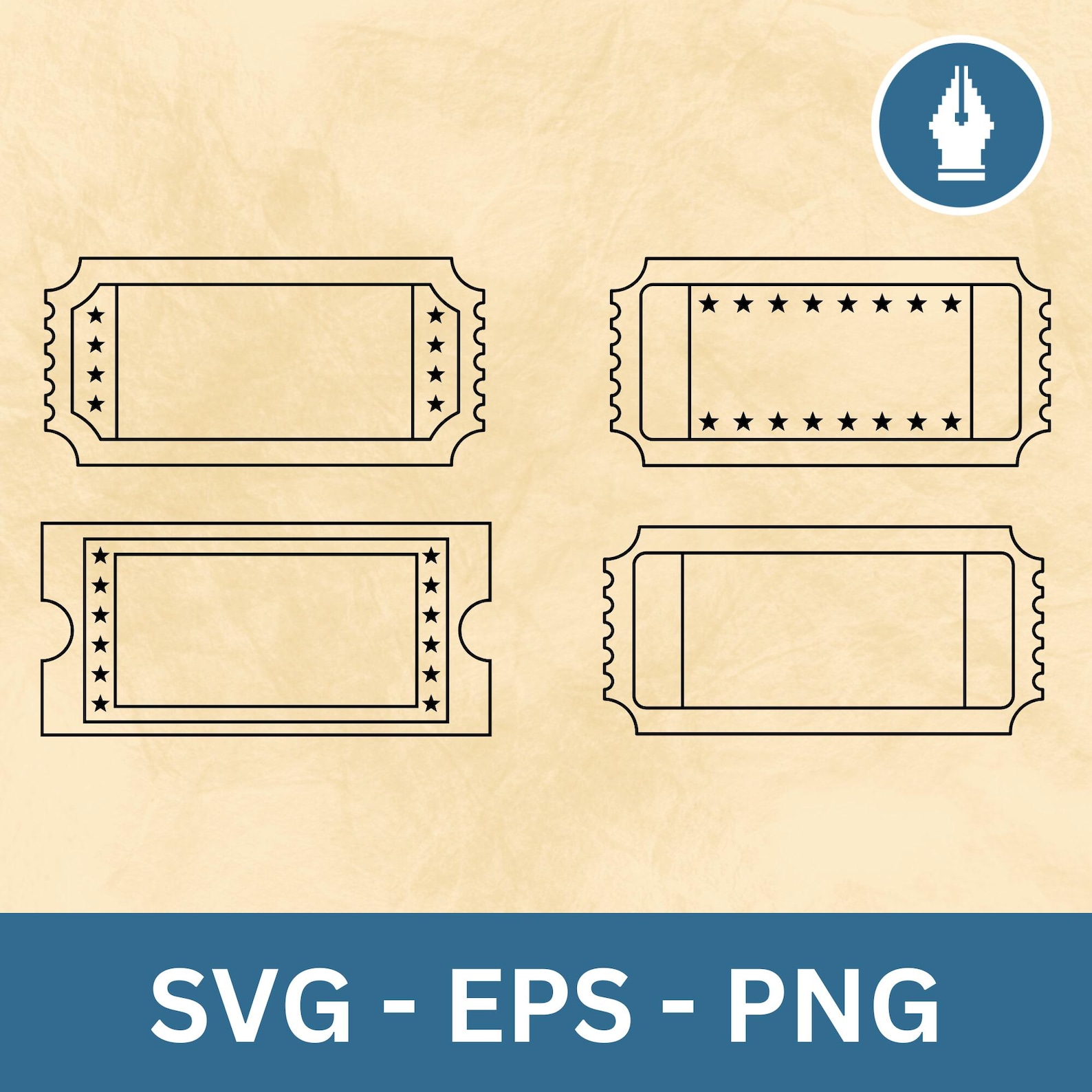 Ticket Template SVG, Clipart Vector Ticket Shape PNG Cut File, Retro ...
