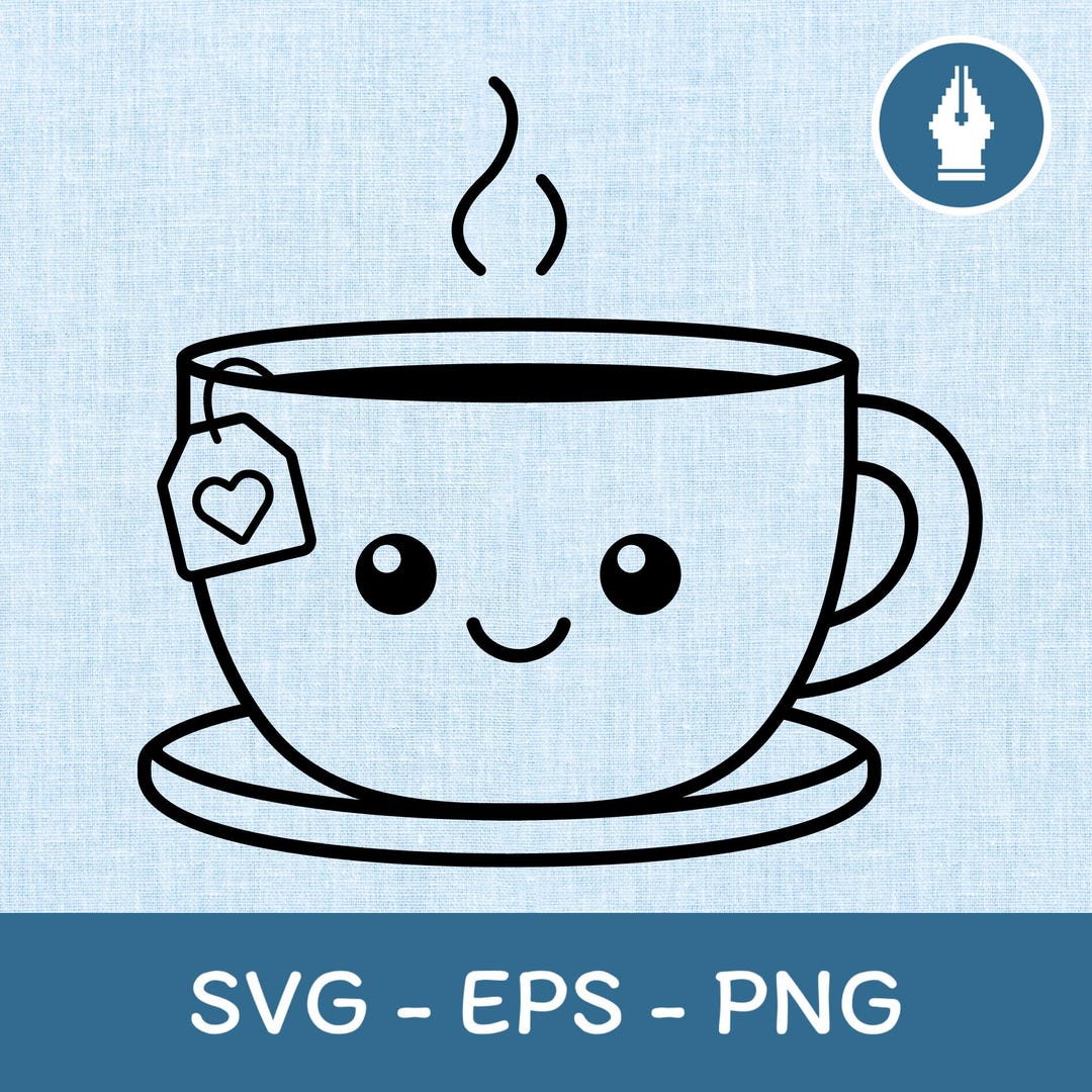 Tea Cup SVG | Cute Happy Clipart Vector PNG Cut File, Instant Download ...