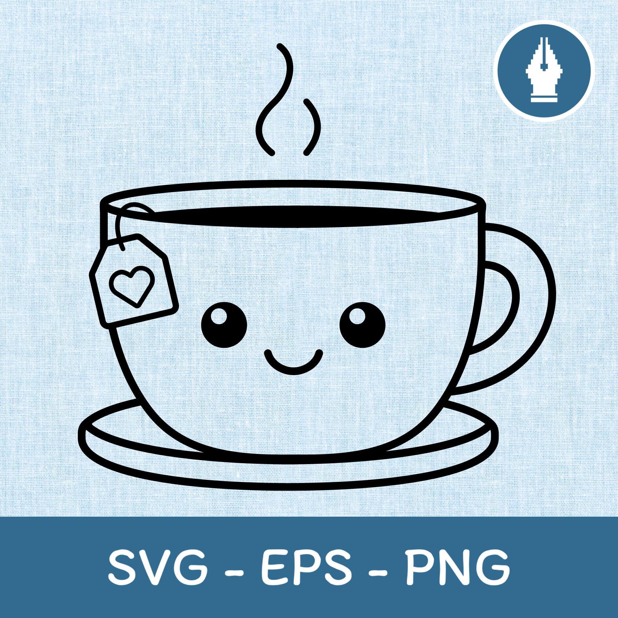 Tea Cup SVG | Cute Happy Clipart Vector PNG Cut File, Instant Download ...
