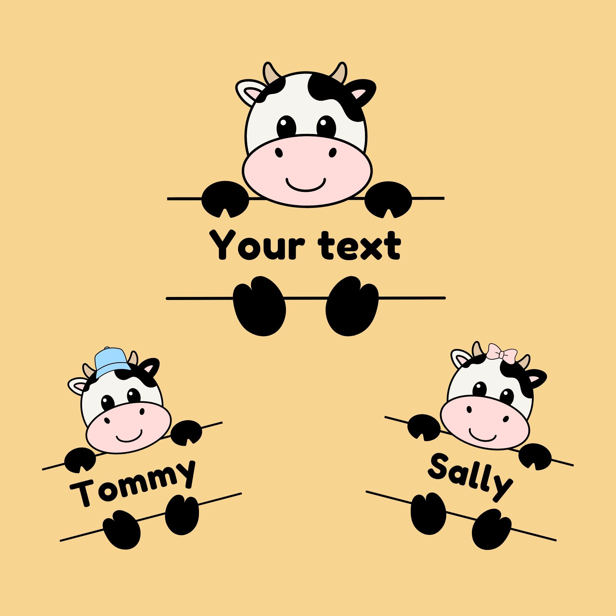 Cute Baby Cow Monogram SVG | Adorable Cartoon Cow Clipart Vector Custom ...