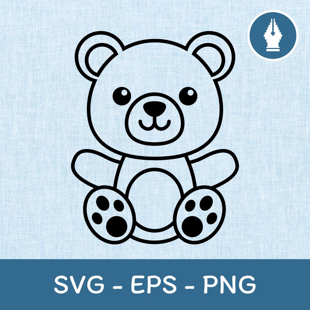 Cute Baby Teddy Bear SVG Clipart Bear Outline Silhouette Vector PNG Cut ...