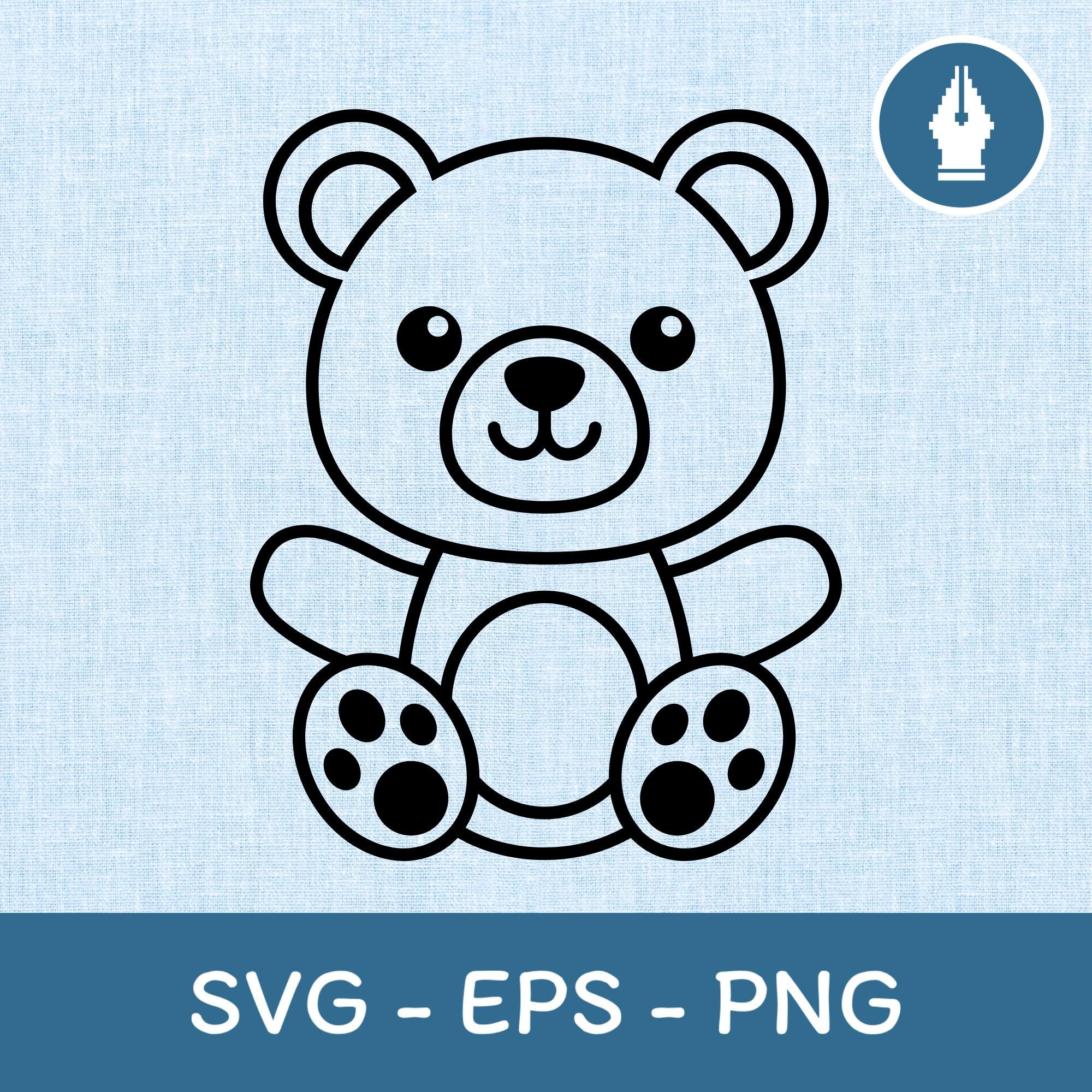 Cute Baby Teddy Bear SVG Clipart Bear Outline Silhouette Vector PNG Cut ...