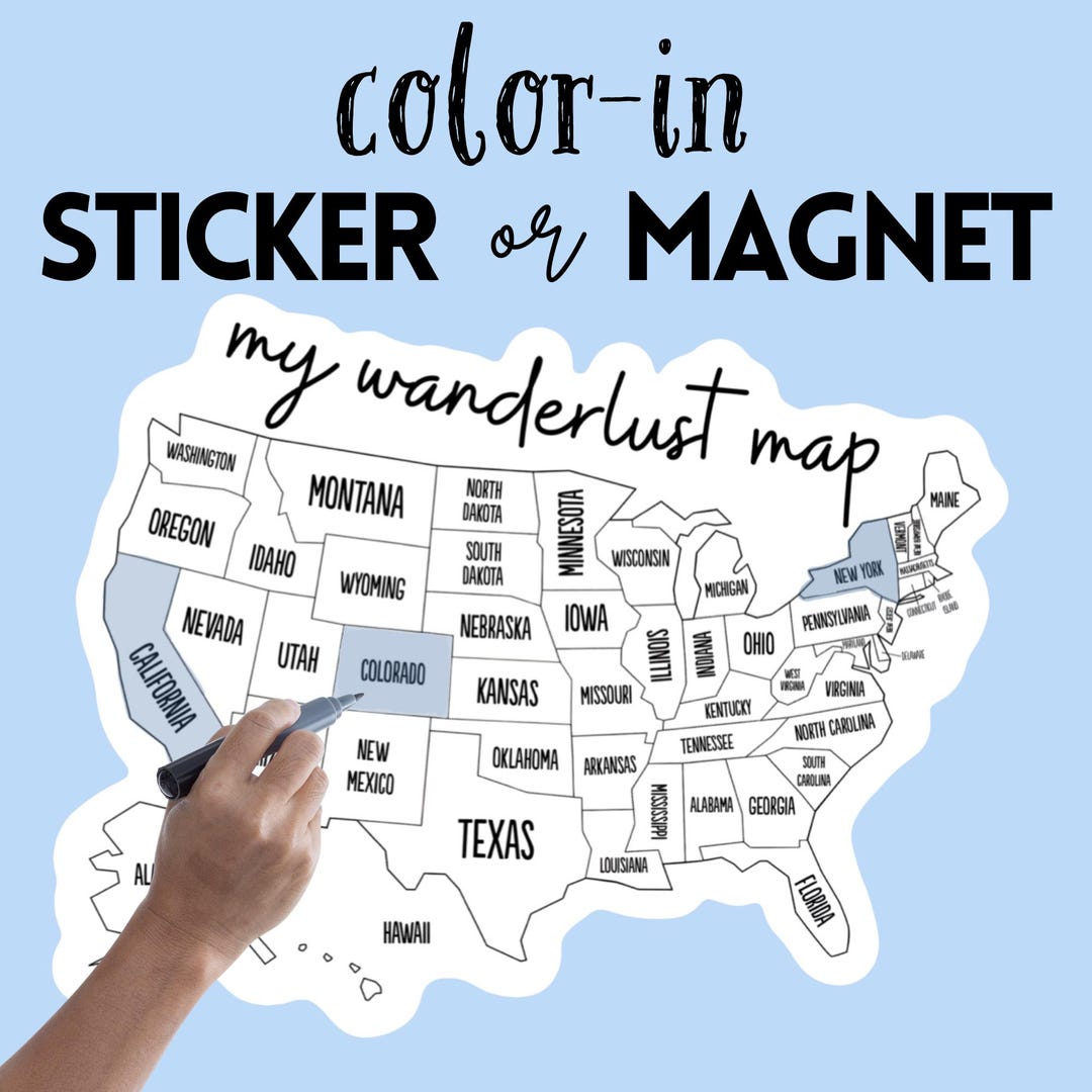My Wanderlust Map Vinyl Sticker or Magnet | United States USA ...