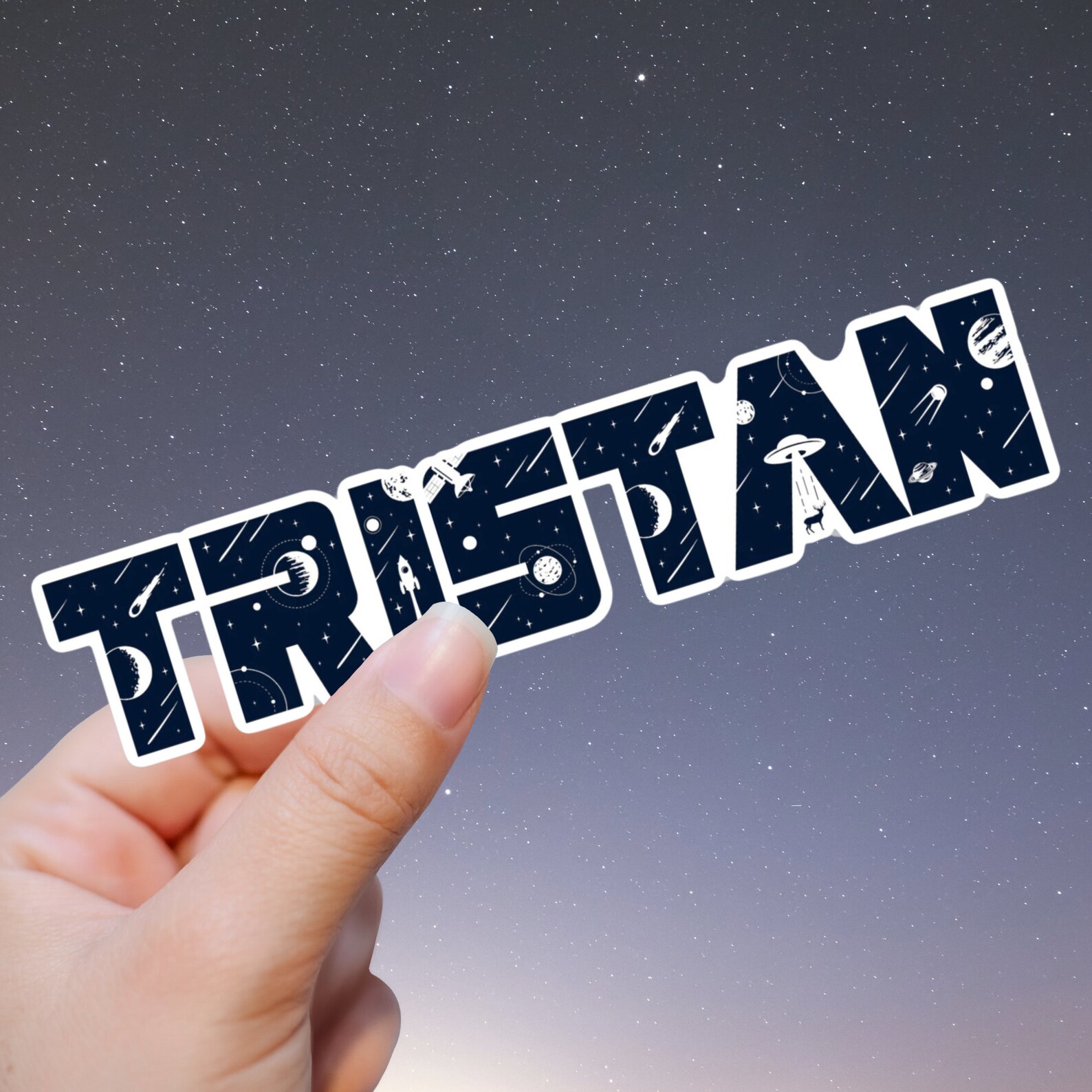 Space Themed Name Decal, Name Sticker, Custom Stickers, Kids Name Label ...