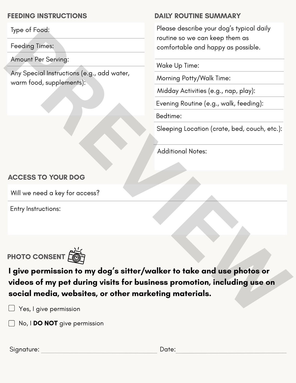 Editable Pet Sitter Intake Form Canva Template | Dog Walker Client Form ...