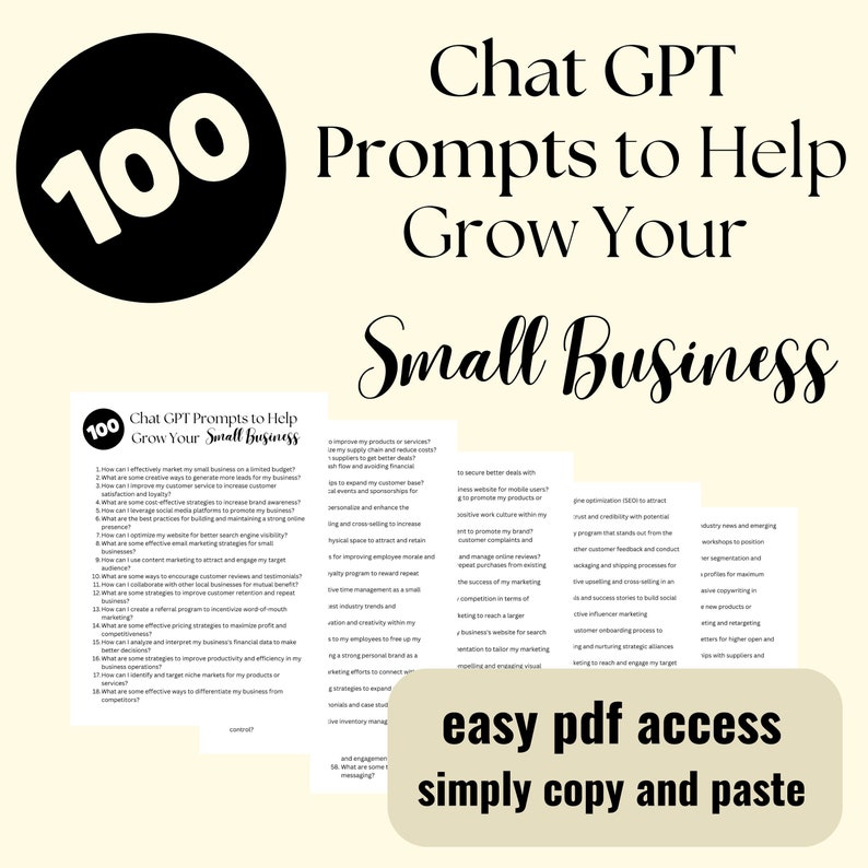 Ultimate 100 Small Business Boost Chat GPT Prompts to Copy, Paste & Fuel Your Growth | Chatgpt ...