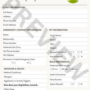Editable Pet Sitter Intake Form Canva Template | Dog Walker Client Form ...