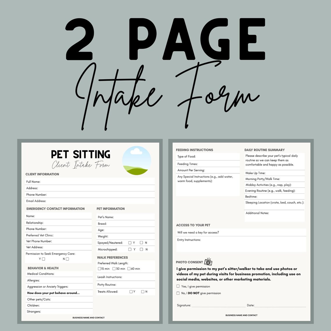 Editable Pet Sitter Intake Form Canva Template | Dog Walker Client Form ...