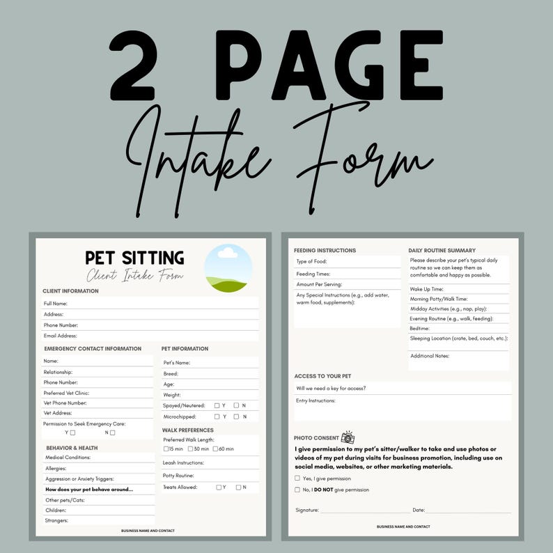 Editable Pet Sitter Intake Form Canva Template | Dog Walker Client Form ...