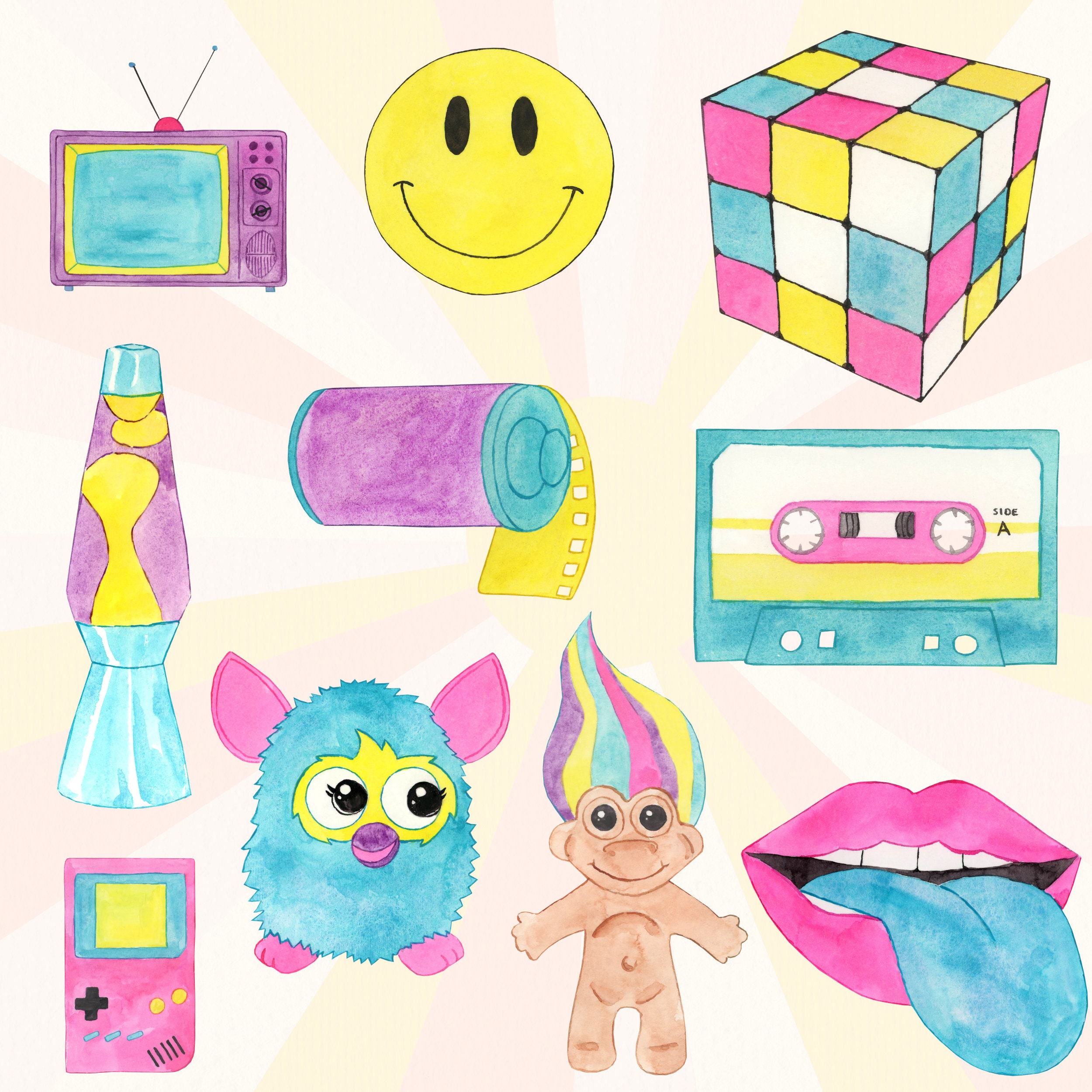 Retro Graphics Bundle, PNG, 90s Clipart, Bundle Sale, Y2K, VSCO, 90's ...