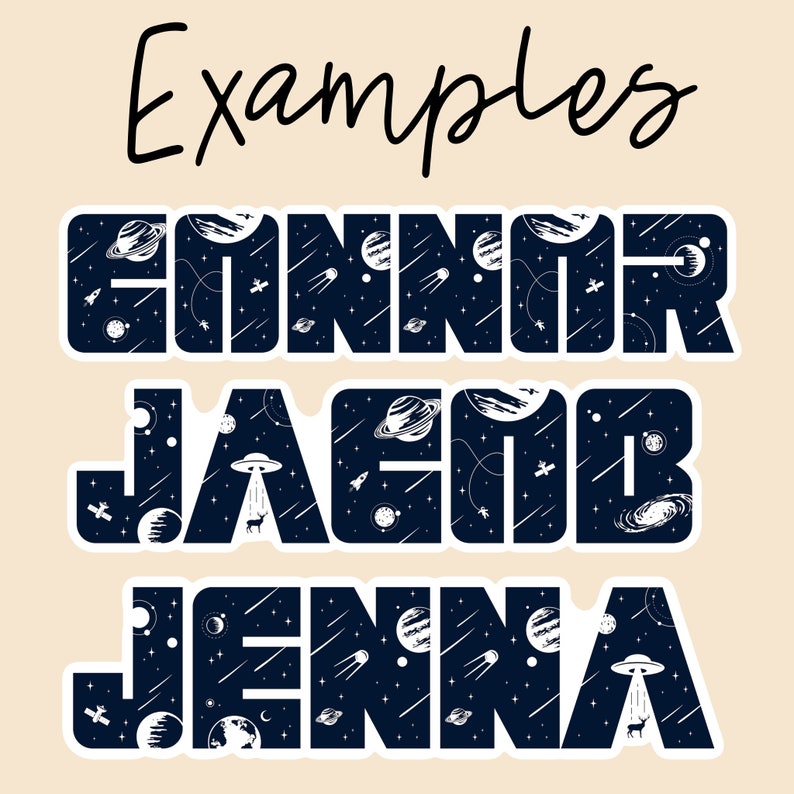 Space Themed Name Decal, Name Sticker, Custom Stickers, Kids Name Label ...