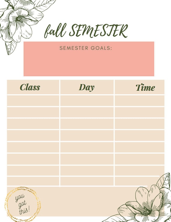 Fall Semester Class Schedule | Etsy