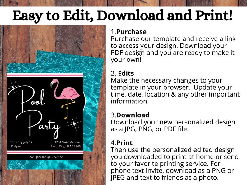 Custom Template Party Templates Pool Theme Summer Pool Party Menu ...