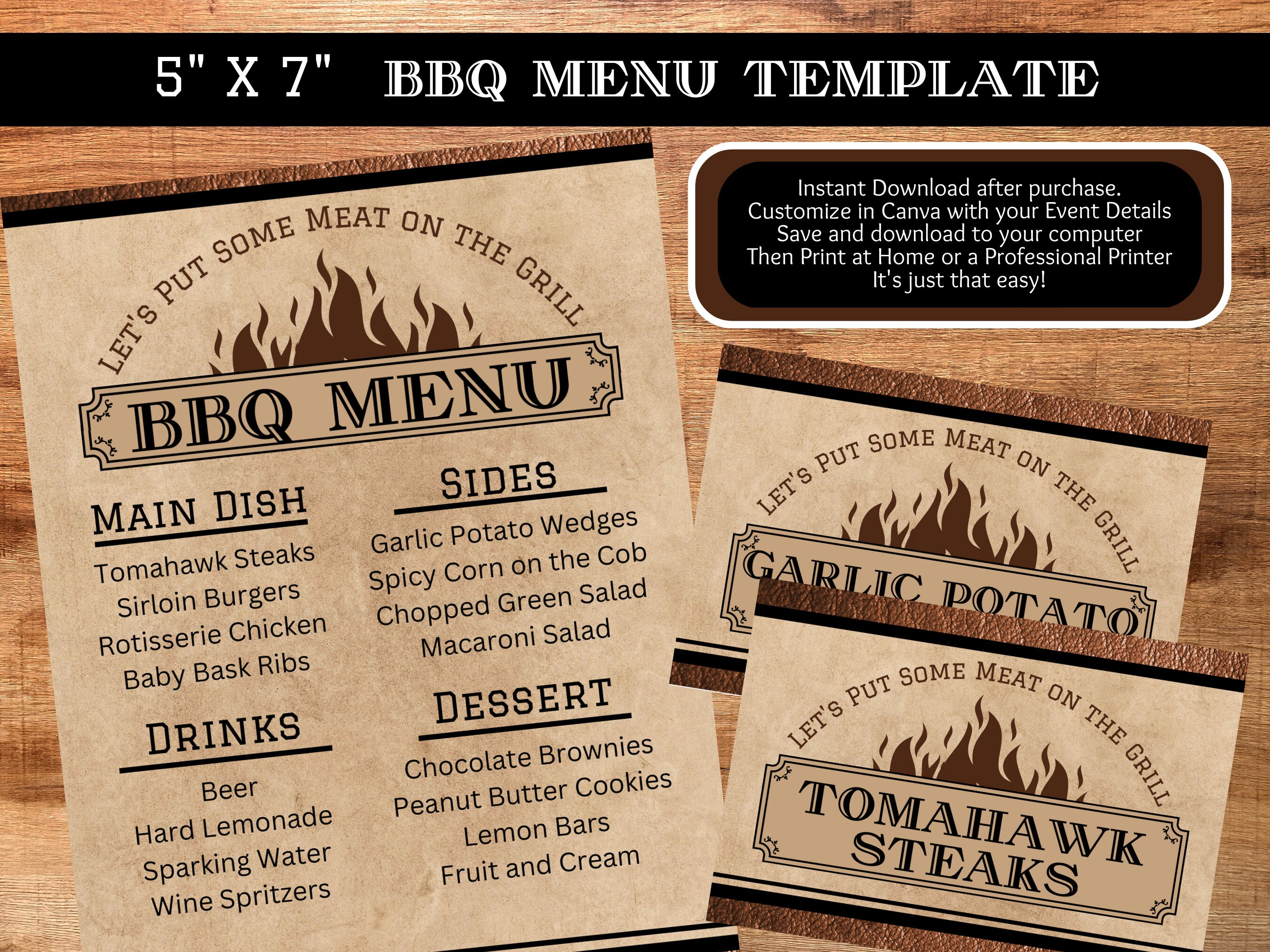Digital BBQ Menu Template, Fathers Day, Birthday, Block Party ...