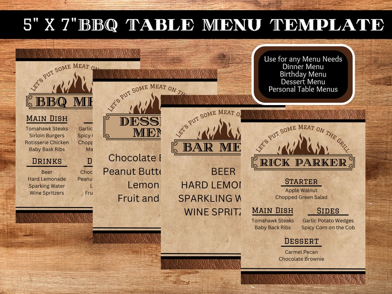 Digital BBQ Menu Template, Fathers Day, Birthday, Block Party ...