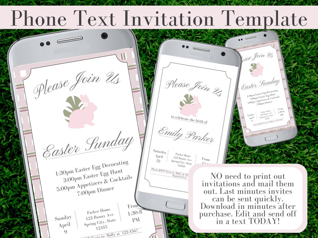 Digital Phone Textable Invitation, Canva Template, East to Edit, Easter ...