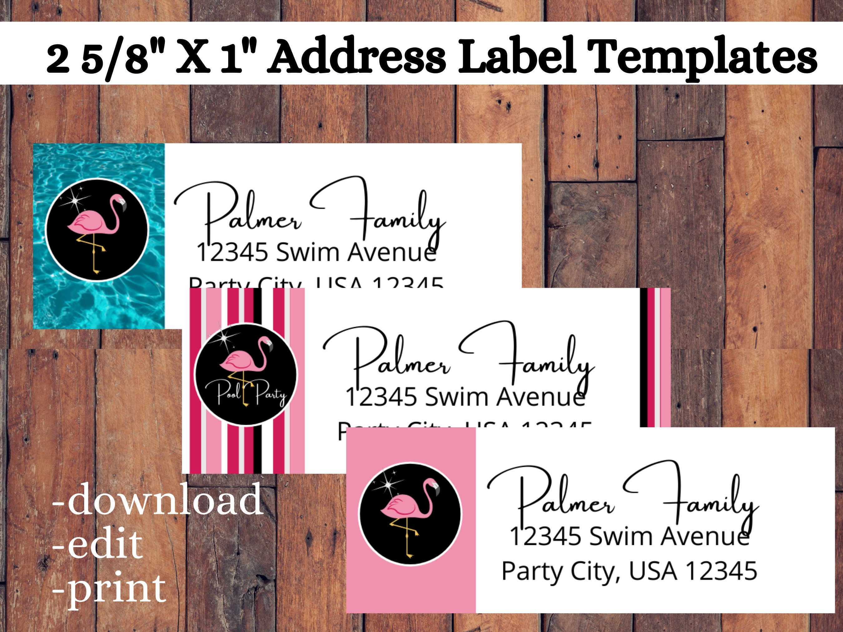 Digital Return Address Label Design Templates, Flamingo Pool Party ...