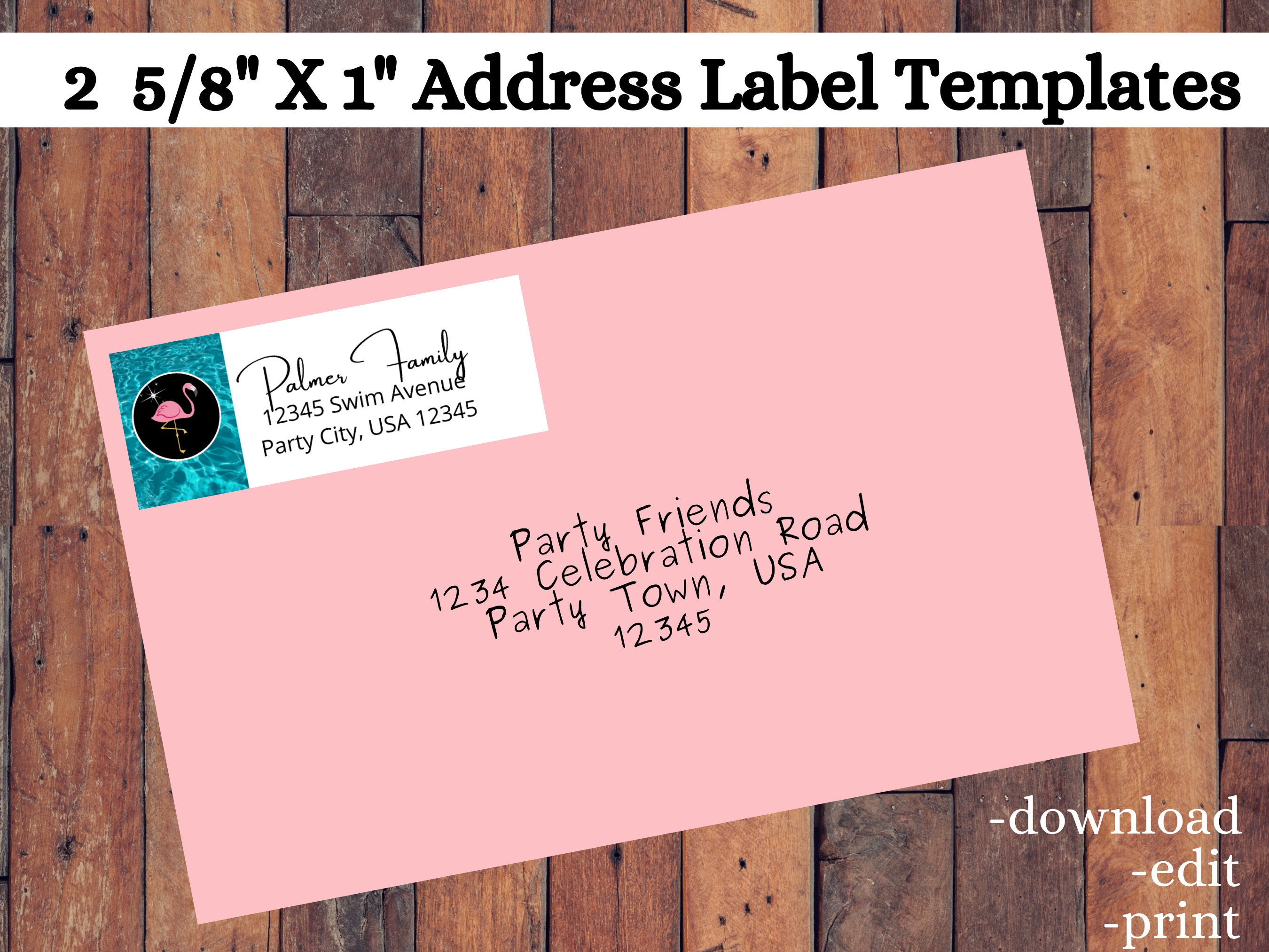Digital Return Address Label Design Templates, Flamingo Pool Party ...