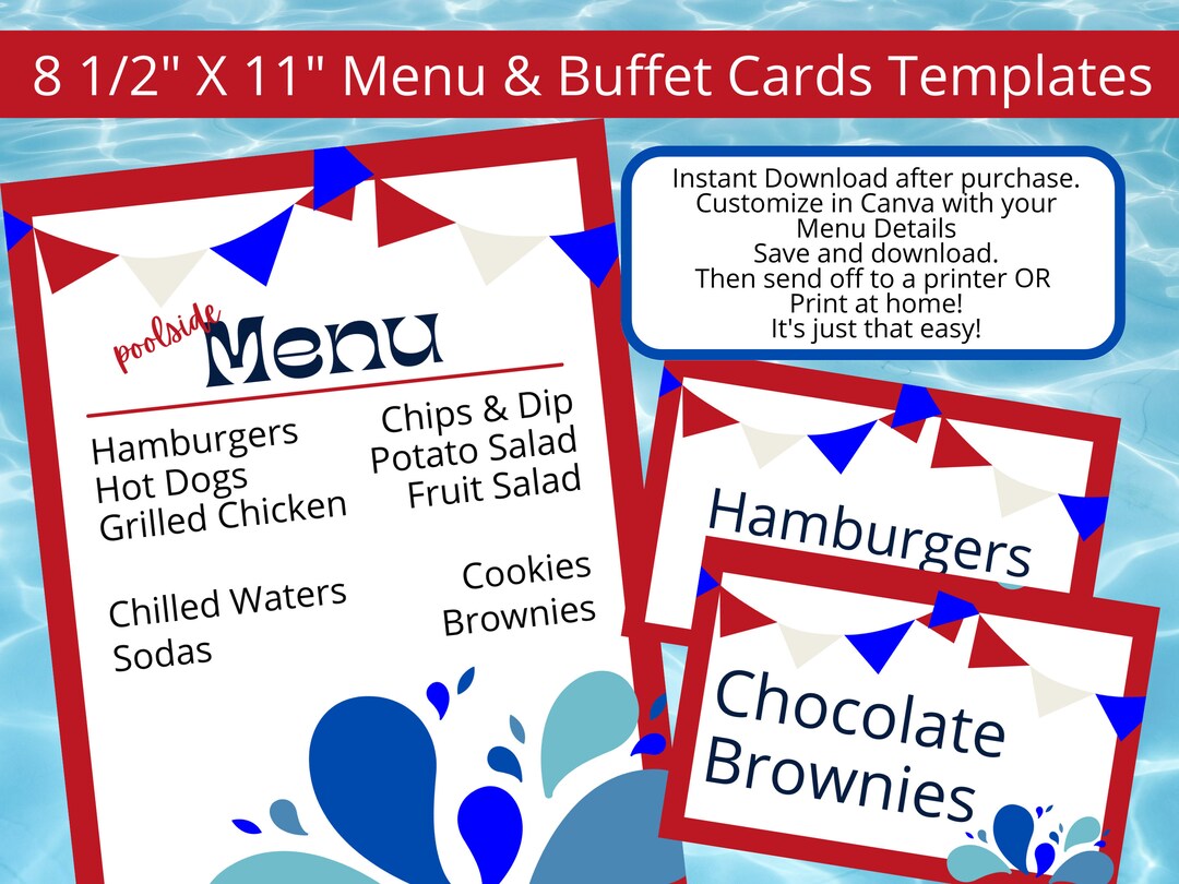 Pool Party Menu Template, Digital Menu Download, 4th of July Menu ...
