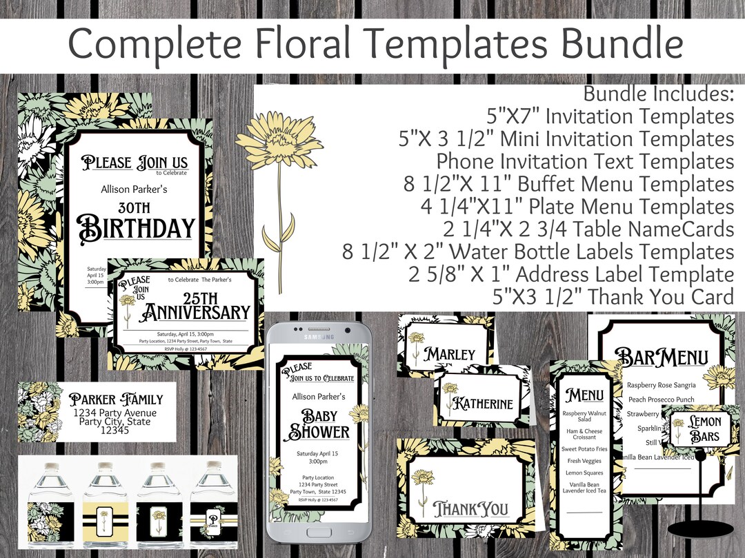 Digital Template Bundle Package, Digital Invitations, Phone Invitations ...
