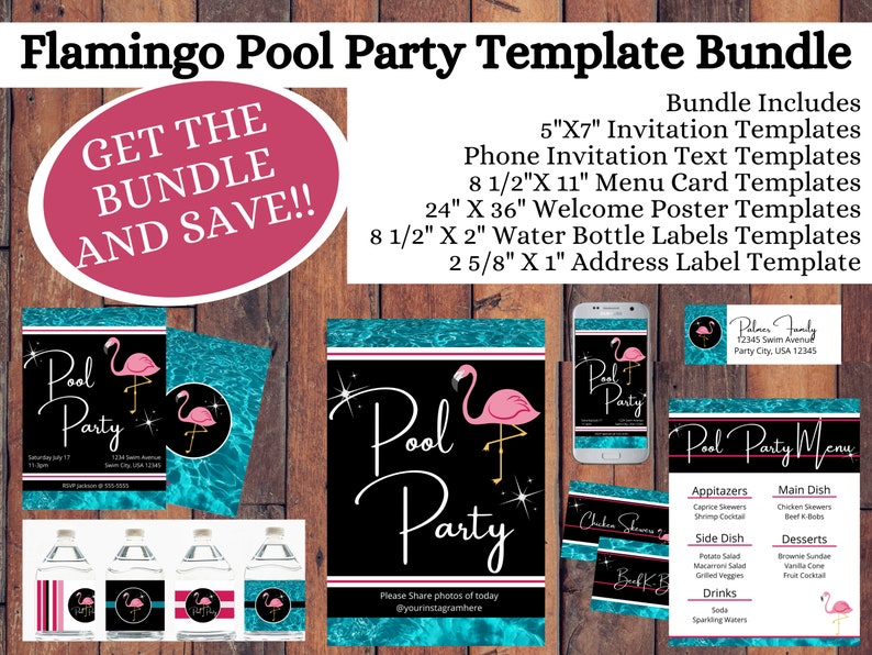 Custom Template Party Templates Pool Theme Summer Pool Party Menu ...