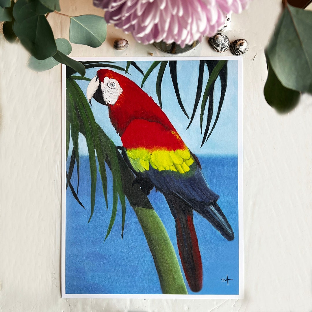 Macaw Art Print, Bird Art Print, Landscape Art Print, Ocean Art Print ...