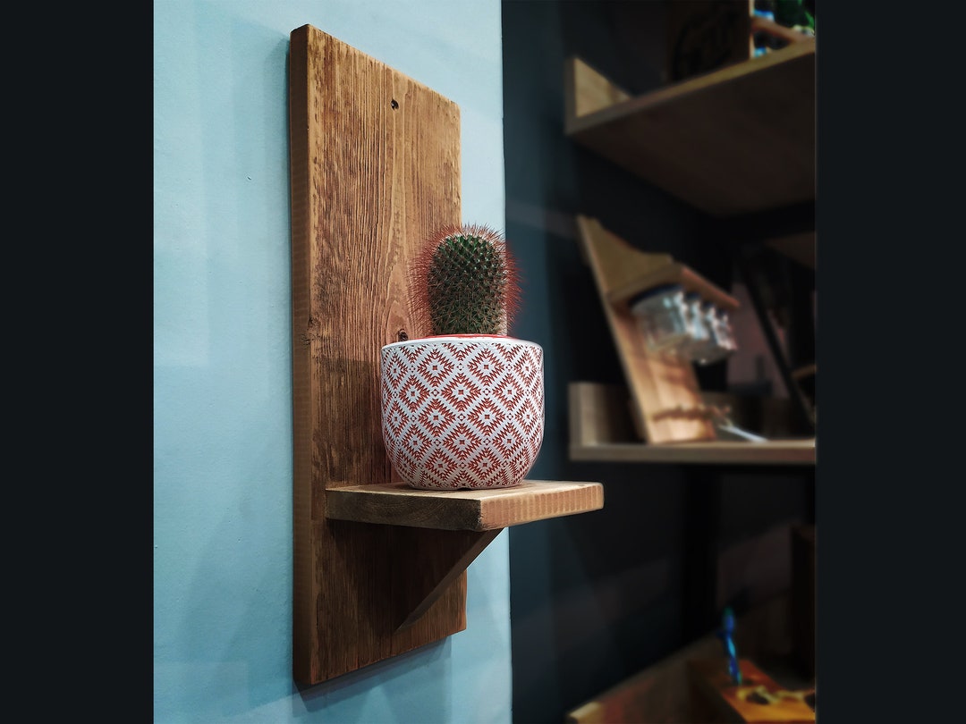 Handcrafted Wooden Shelf | Wooden Shelf With A Pot | Wooden Solid ...