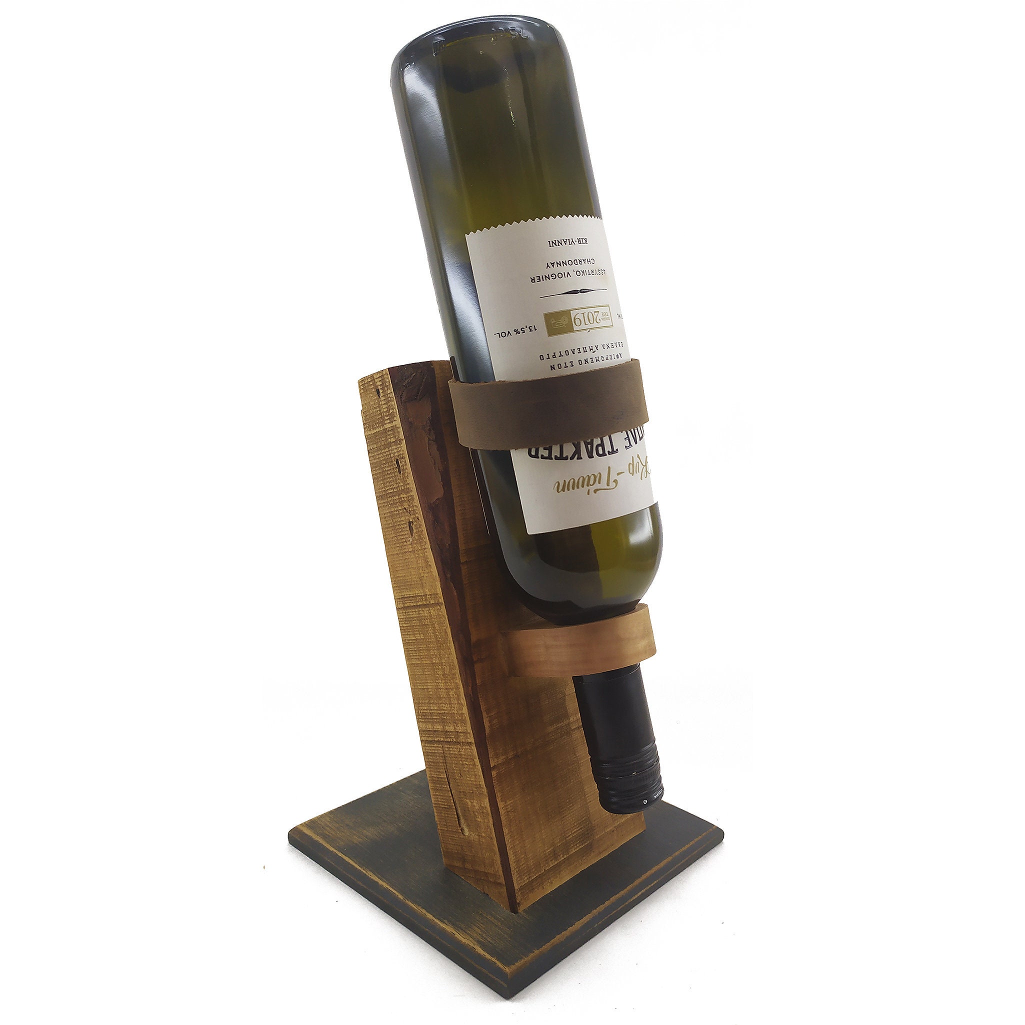 Wood and Leather Wine Rack | Wooden Rustic Wine Storage | Wood Wine ...