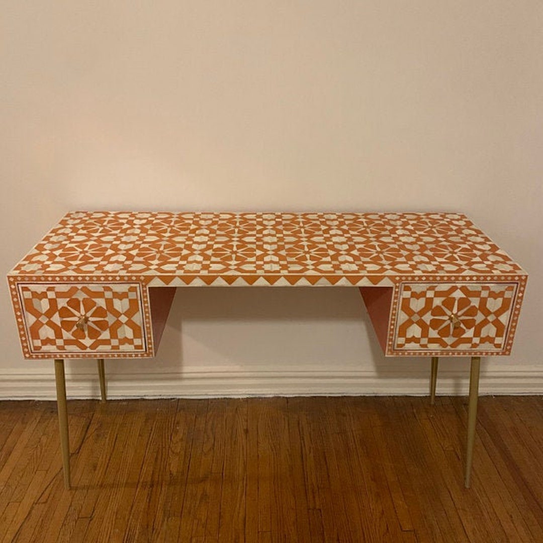 Bone Inlay Fruniture, Bone Inlay Desk, Bone Inlay Console Table With 2 ...