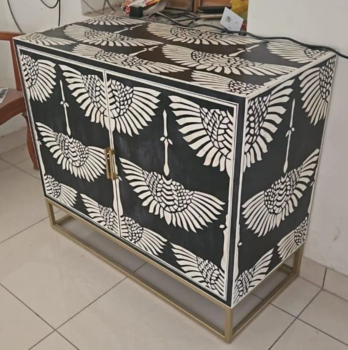 Bone Inlay Swan Design Two Doors Cabinet - Etsy