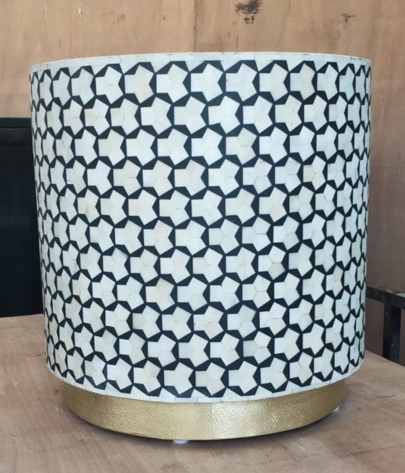 Bone Inlay Round Side Table Black - Etsy