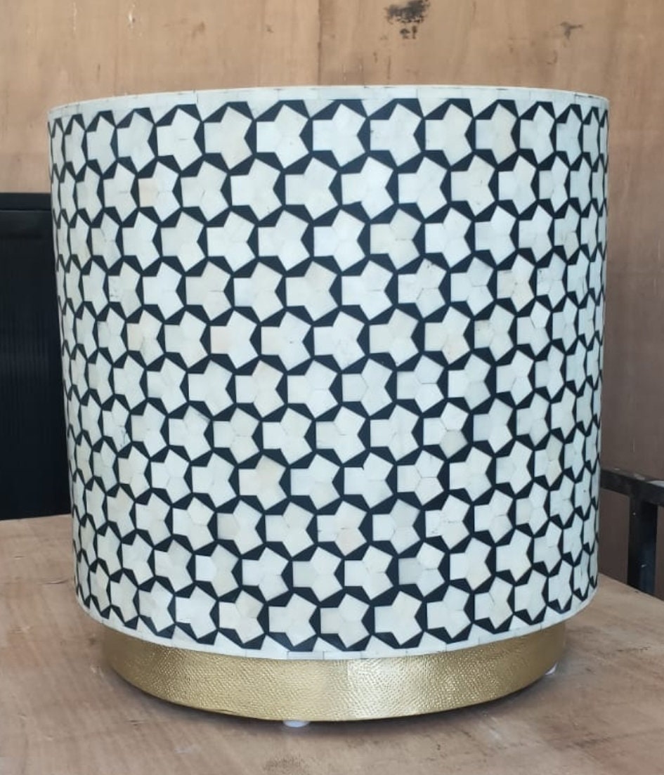 Bone Inlay Round Side Table Black - Etsy