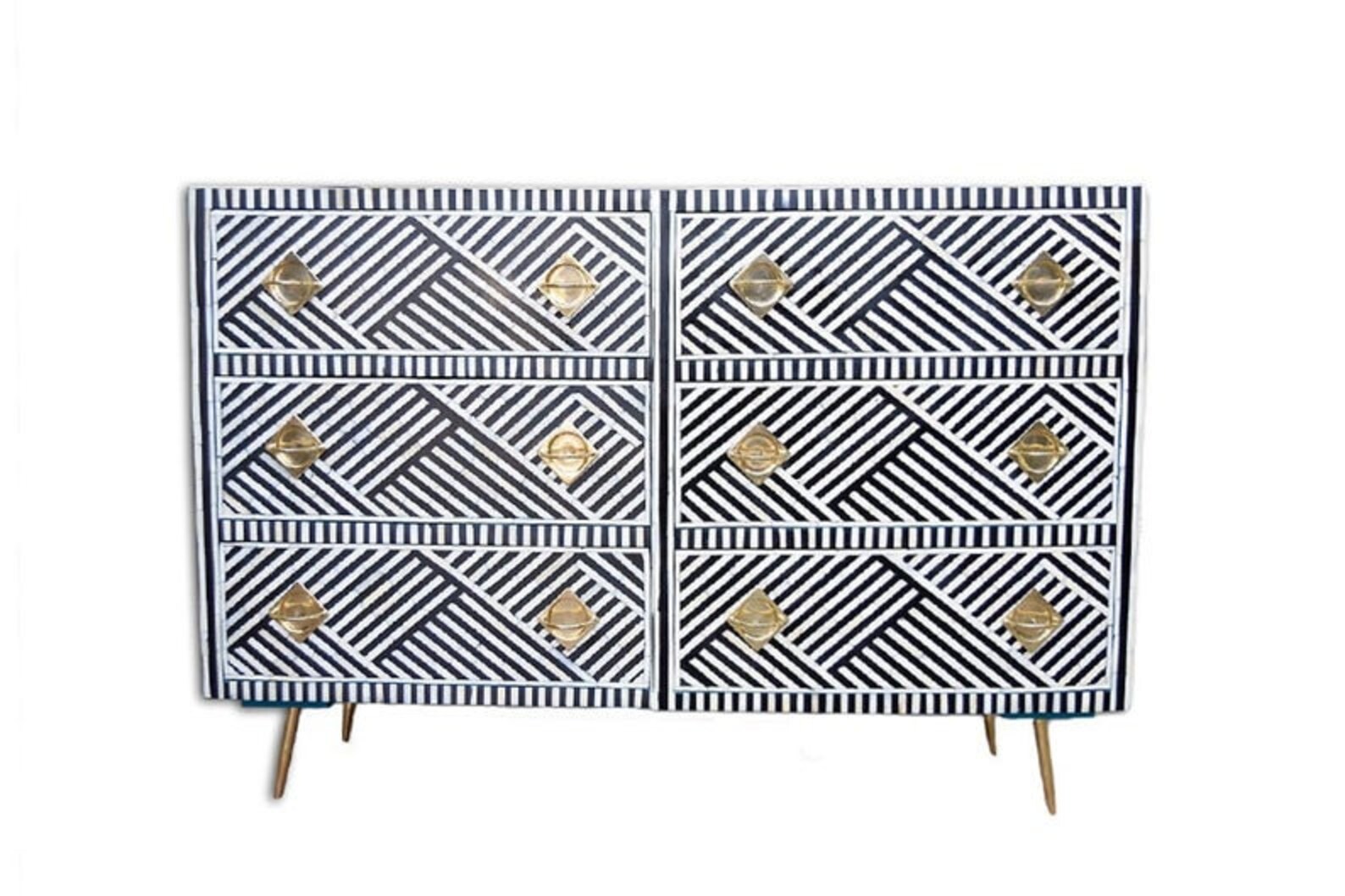 Bone Inlay Optical Design 6 Drawers Chest of Drawers Black | Etsy