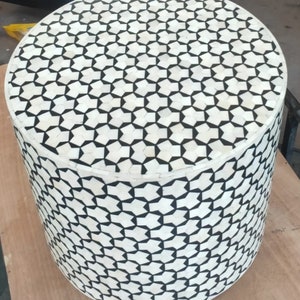 Bone Inlay Round Side Table Black - Etsy