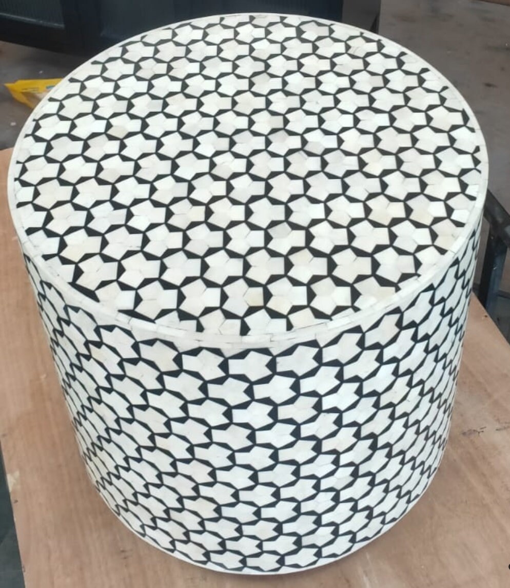 Bone Inlay Round Side Table Black - Etsy