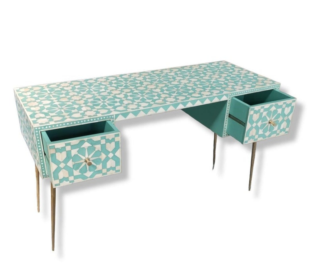Bone Inlay Fruniture, Bone Inlay Desk, Bone Inlay Console Table With 2 ...