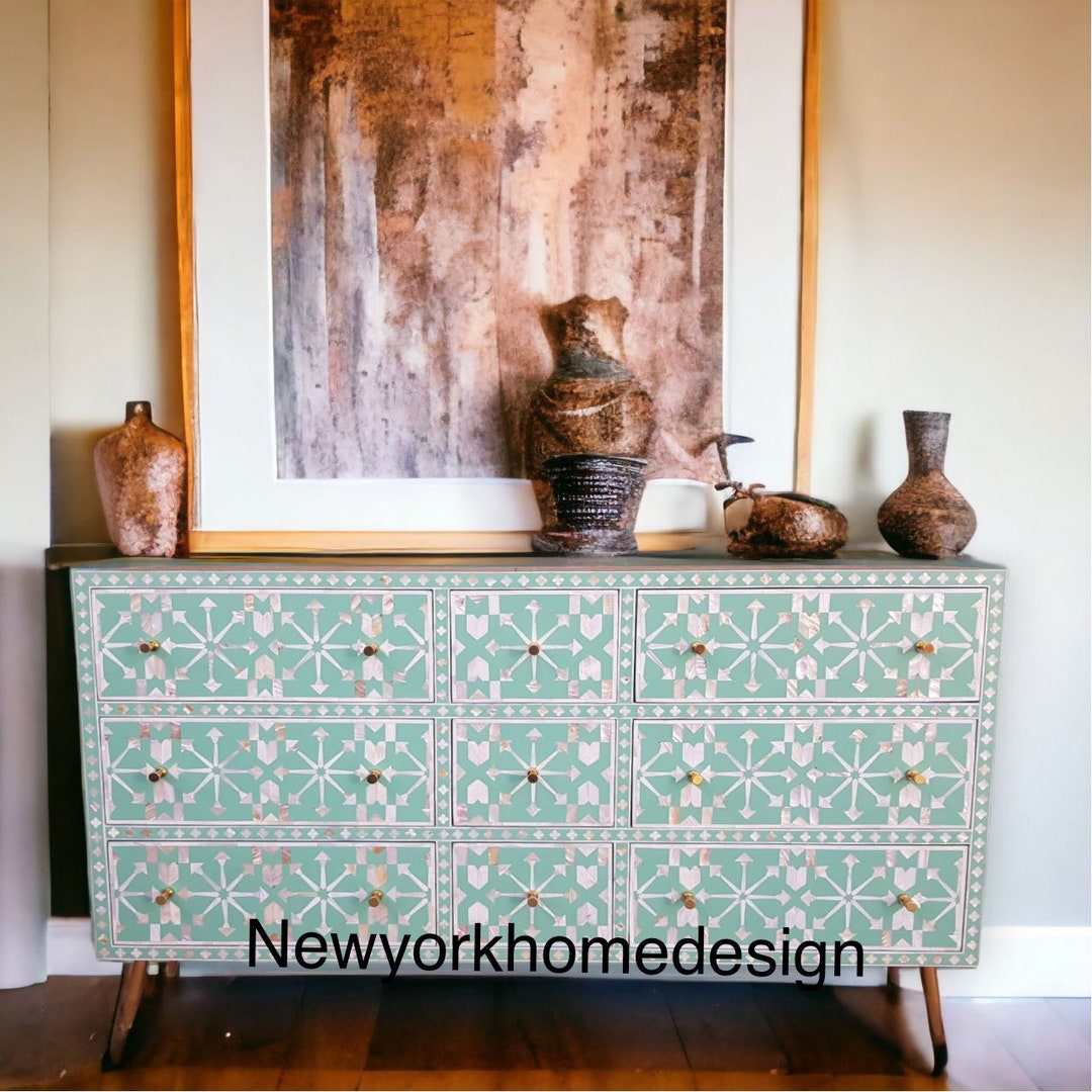 Handmade Moroccan Design MOP Inlay 9 Drawer Nine Drawer Storage Dresser ...