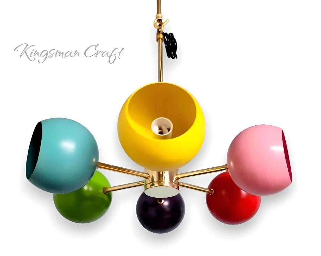 Multicolored 6 Eyeball Shade Brass Sputnik Chandelier Retro Modern ...