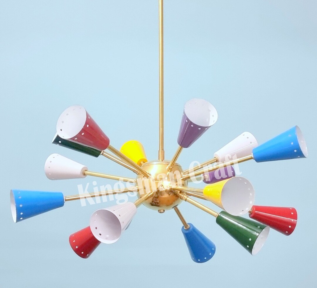 Brass Ceiling Light Pendant | Mid Century Hanging Chandelier Light | Contemporary Sputnik ...