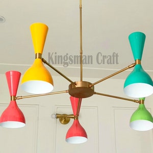 Modern Sputnik Brass Chandelier – 5-arm Painted Diablo Shades, Premium ...