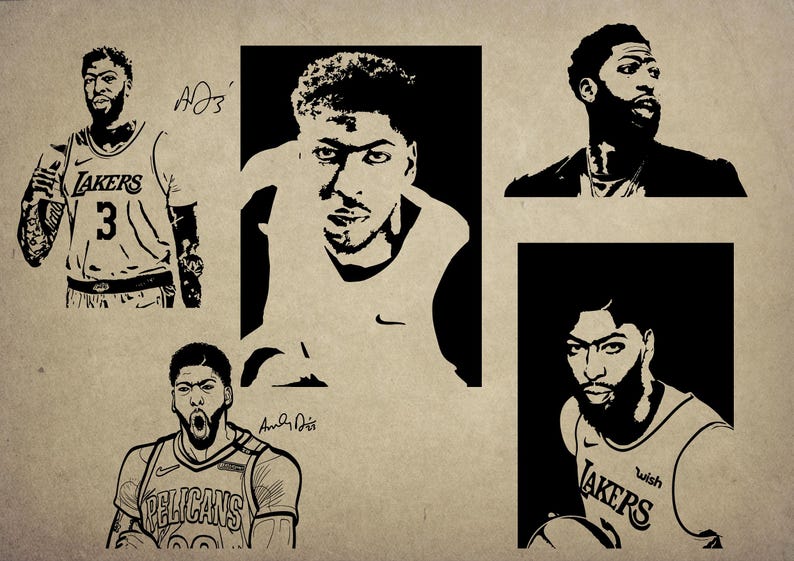 Anthony Davis Portrait Clipart, SVG PNG JPG, Basketball Fan Art ...