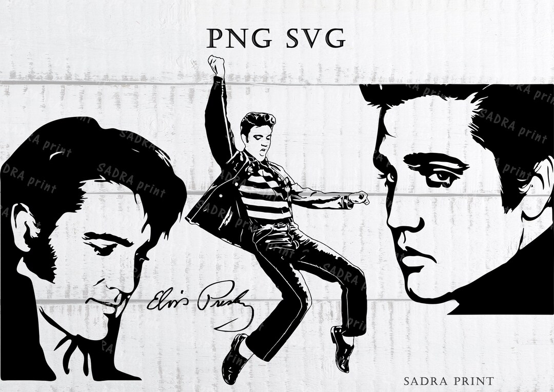 4 Different Files in SVG PNG JPG Files Elvis Presley Silhouette Wall ...