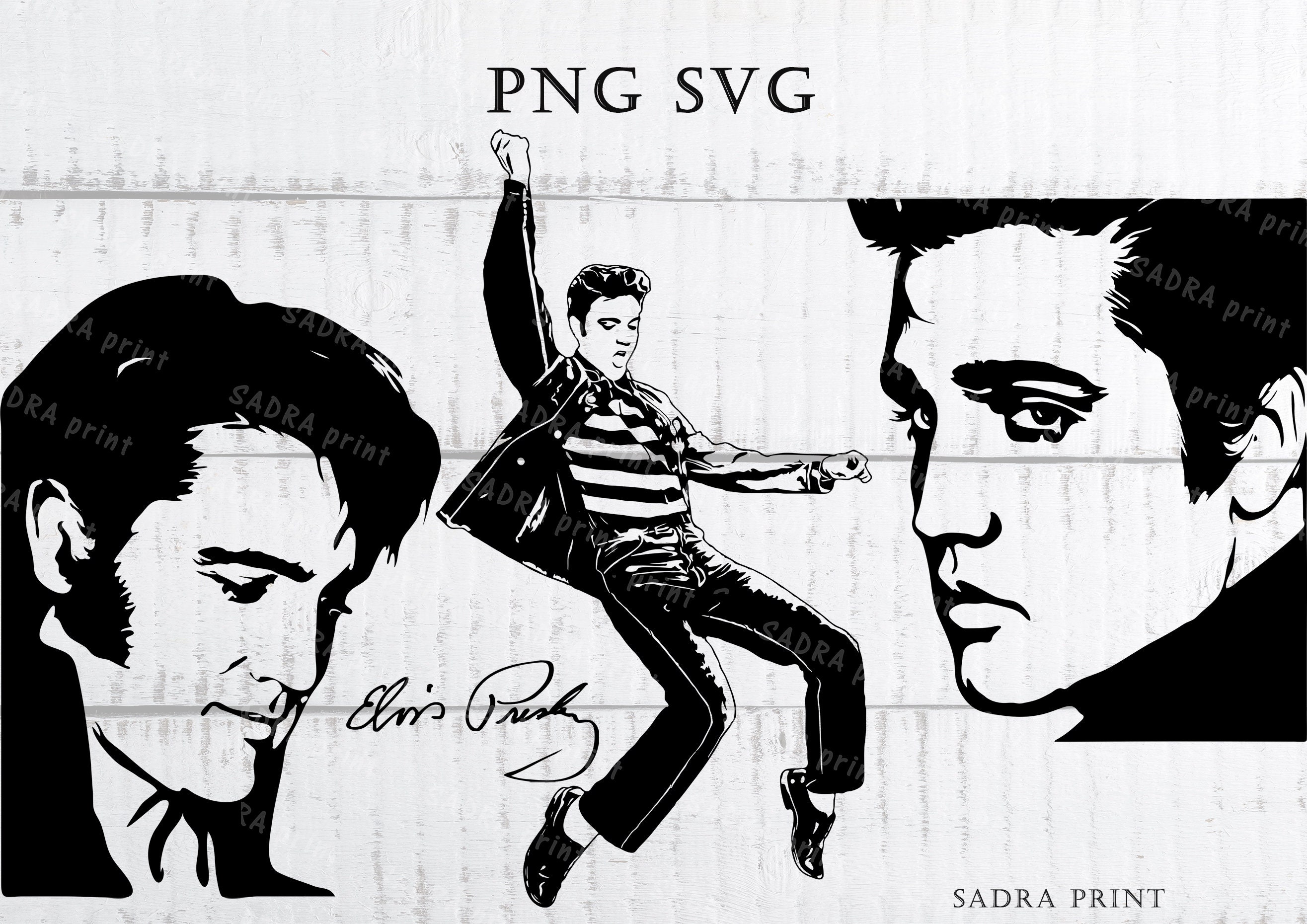 4 Different Files in SVG PNG JPG Files Elvis Presley Silhouette Wall ...