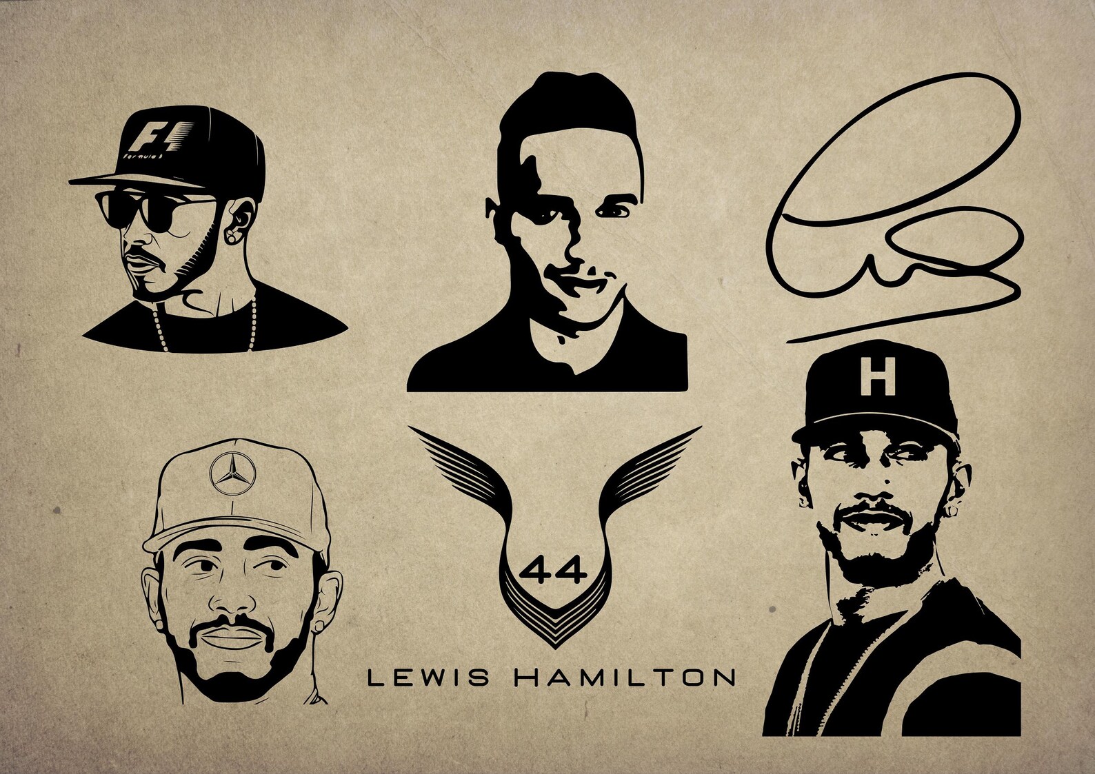 Lewis Hamilton Portrait, Silhouette Vector Clipart (digital Download ...