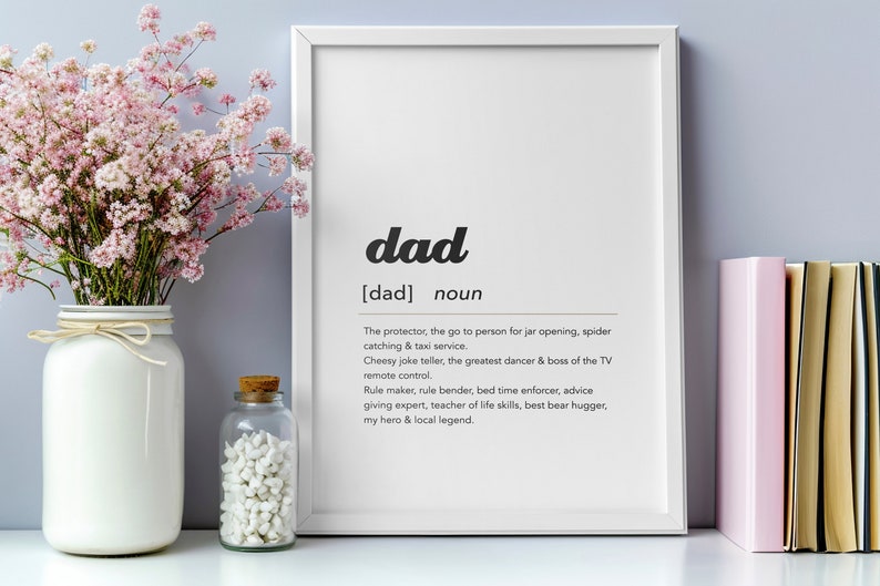 Dad Noun Print Definition Print Fathers Day Gifts Mens Birthday Gifts ...