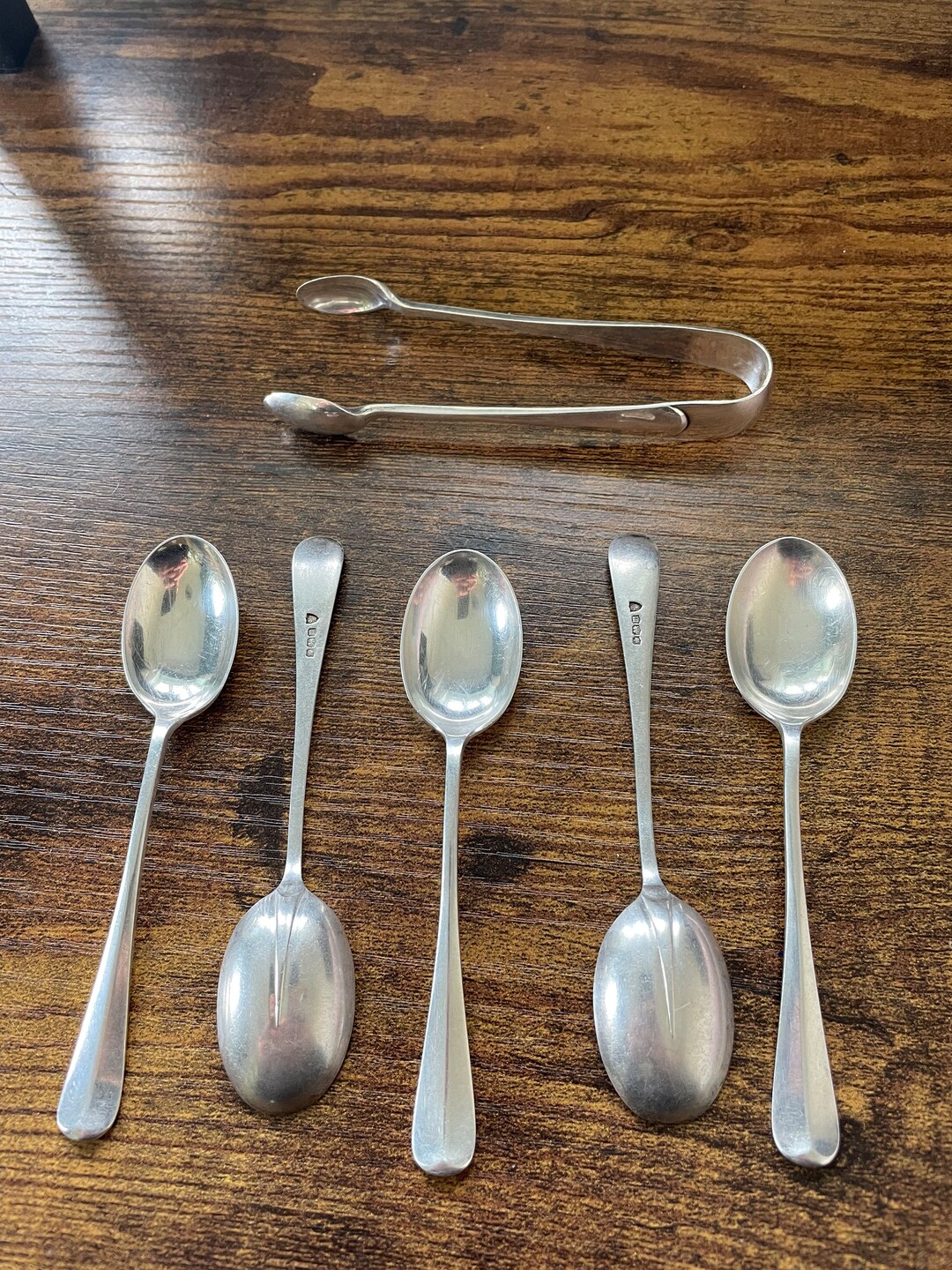 Nice Set of Solid Silver Teaspoons X 5 and Sugar Tongs. - Etsy UK