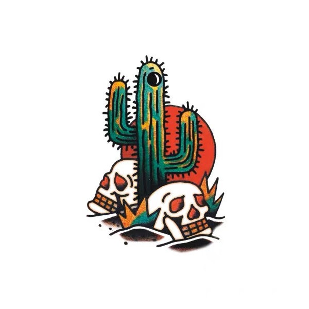 Rose Cactus Demon Death Old School Traditional TATTOO STICKERS ...